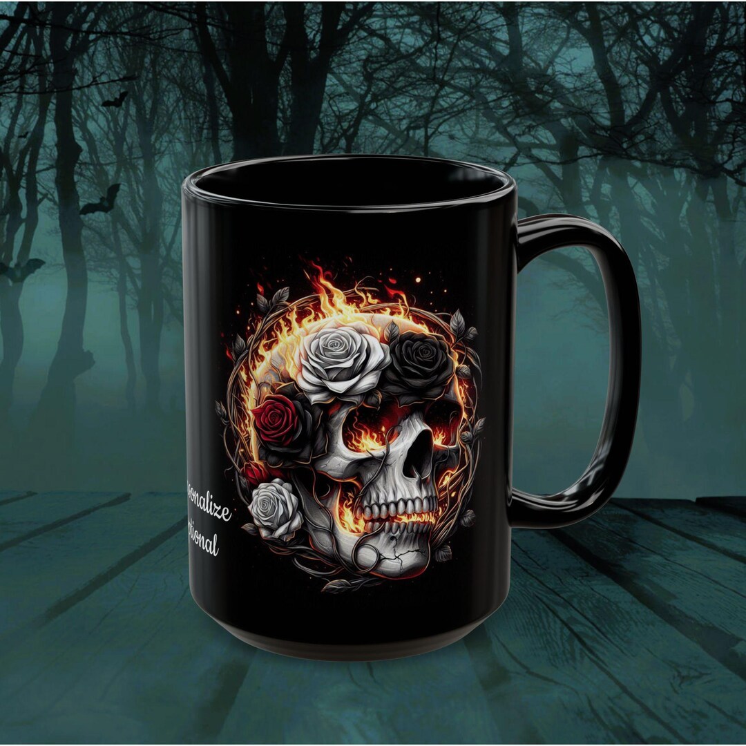 Skull & Fire Flame Mug: Gothic Rose Coffee Cup - Edgy Drinkware - Etsy