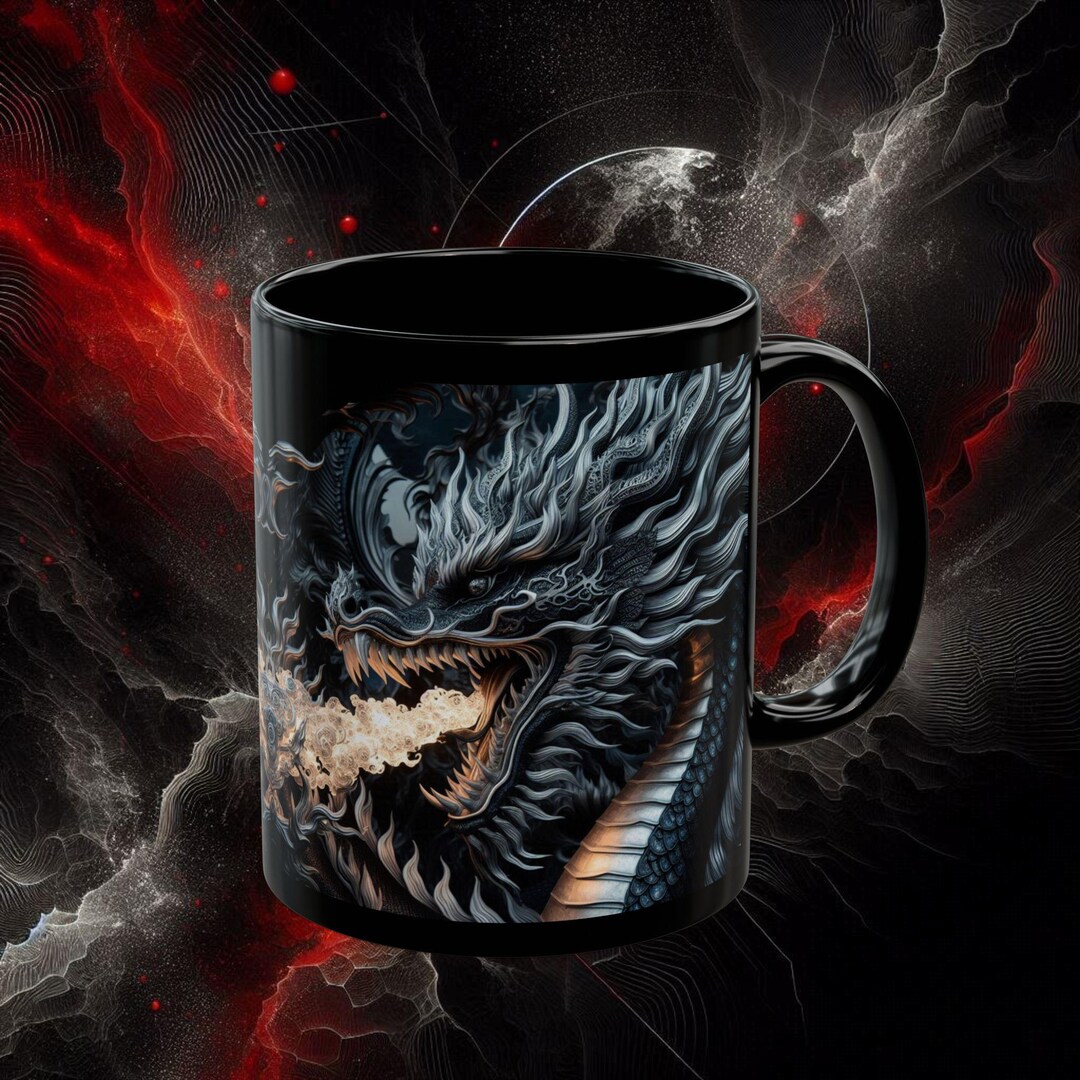 Fantasy, Breathing Fire Dragon, Coffee Cup for a Gift, Black Mug (11oz ...