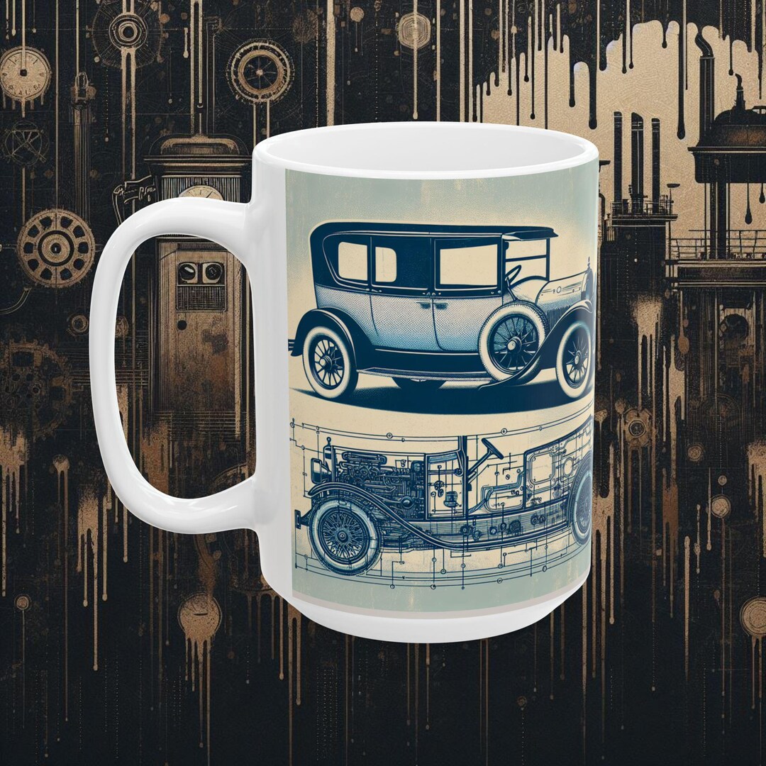 Classic Vintage Coffee Mug, Blueprint-style Overlay, Car Mug, Father ...