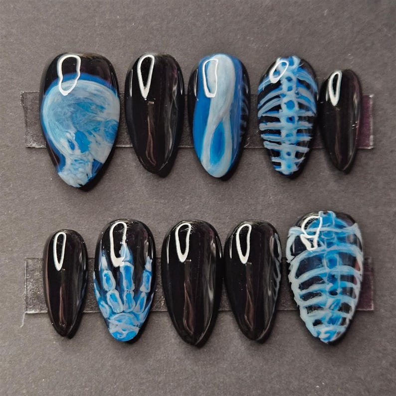 Handmade Skeleton X-ray Press on Nails: Halloween Horror Art - Etsy