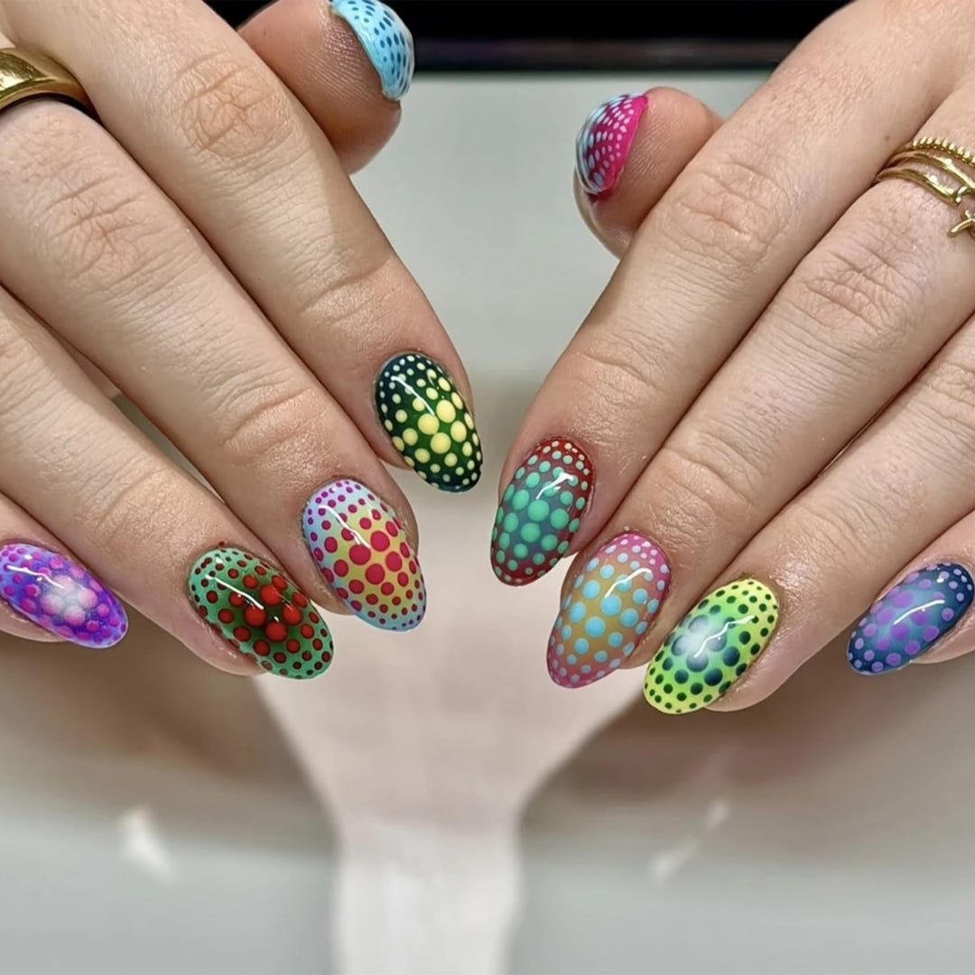 Y2K Pop Art Dot Press on Nails | Handmade Colorful Optical Illusion ...