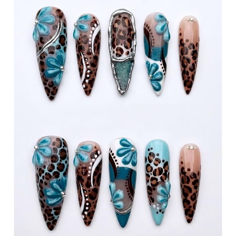 Cheetah Nails Blue - Etsy