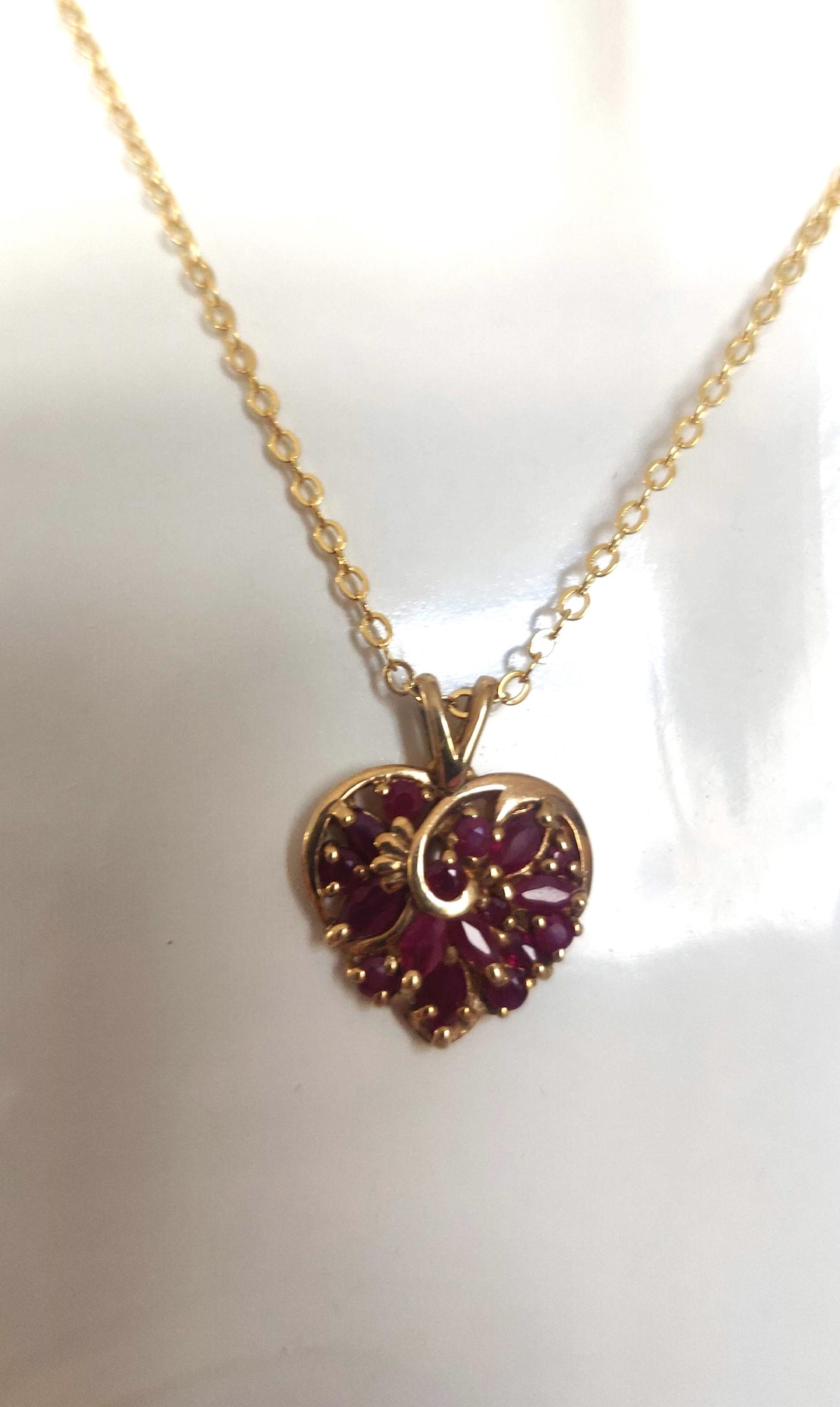 9ct Gold Ruby Heart Pendant - Beautiful Gold Heart Necklace With Ruby ...