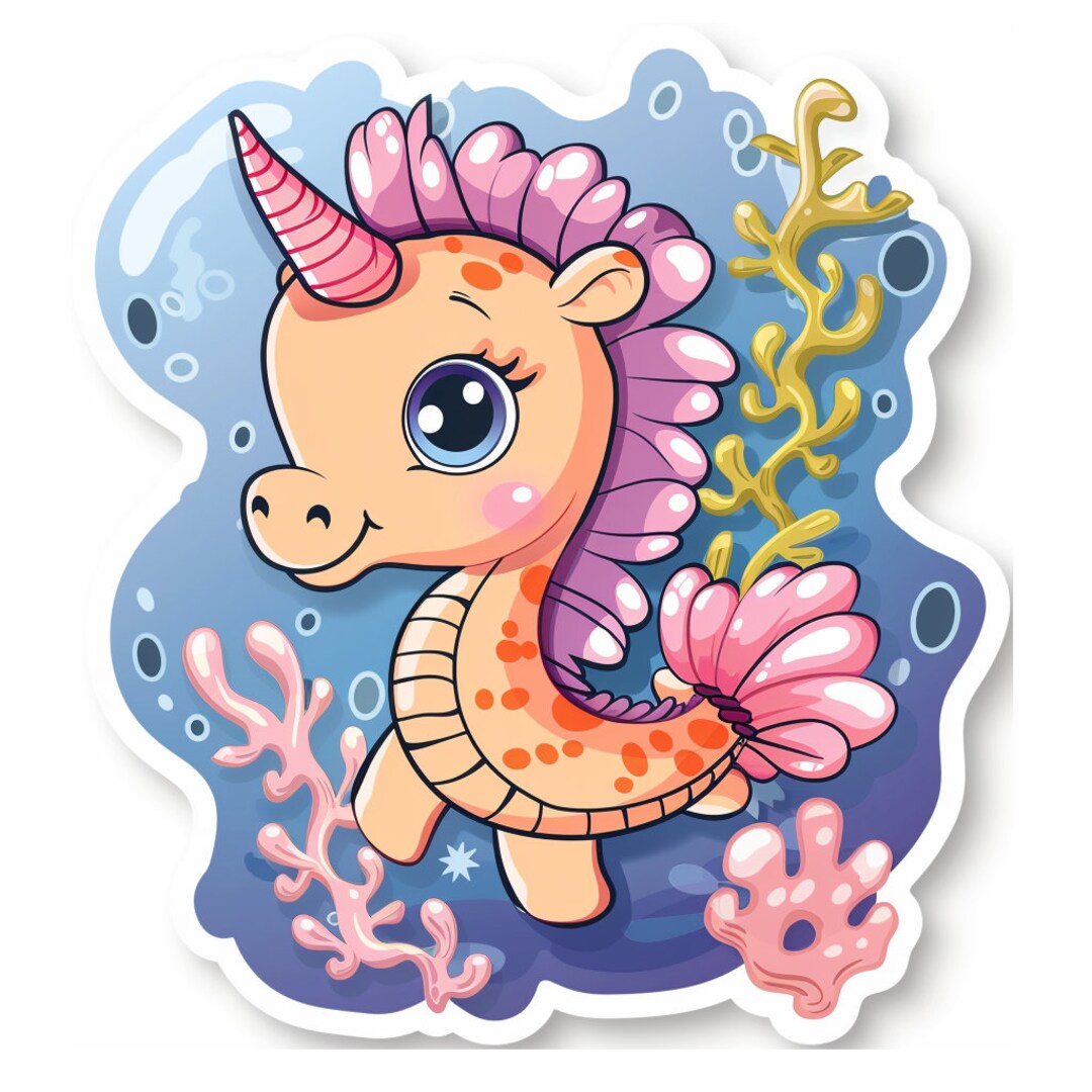 Cute Ocean Seahorse Sticker, Ocean Beach Bumper Vinyl Sticker for Gift ...