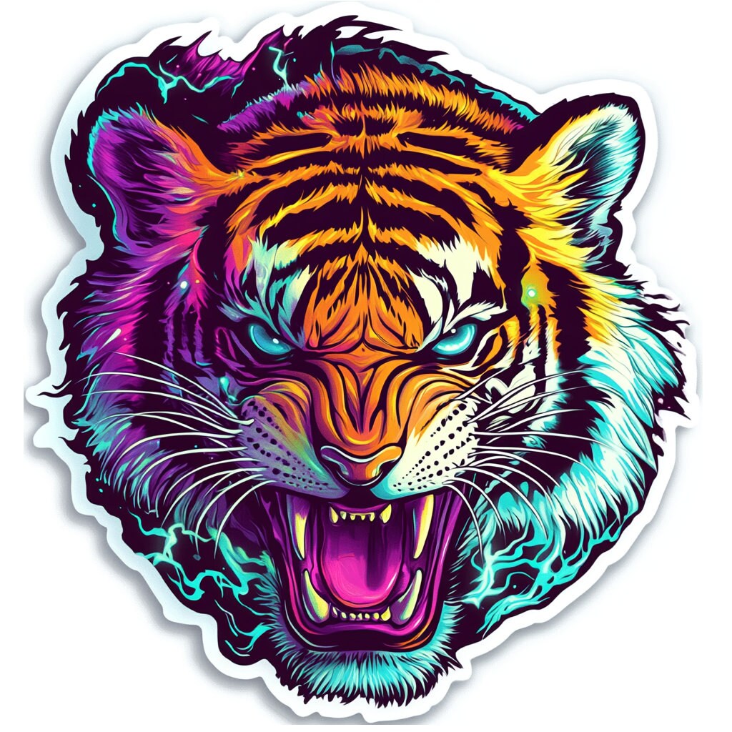 Tiger Face Decal, King Tiger Sticker, Colorful Tiger Animal Lover ...