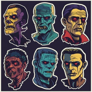 Horror Classic Scary Character Icons Sticker Set, Horror Stickers ...