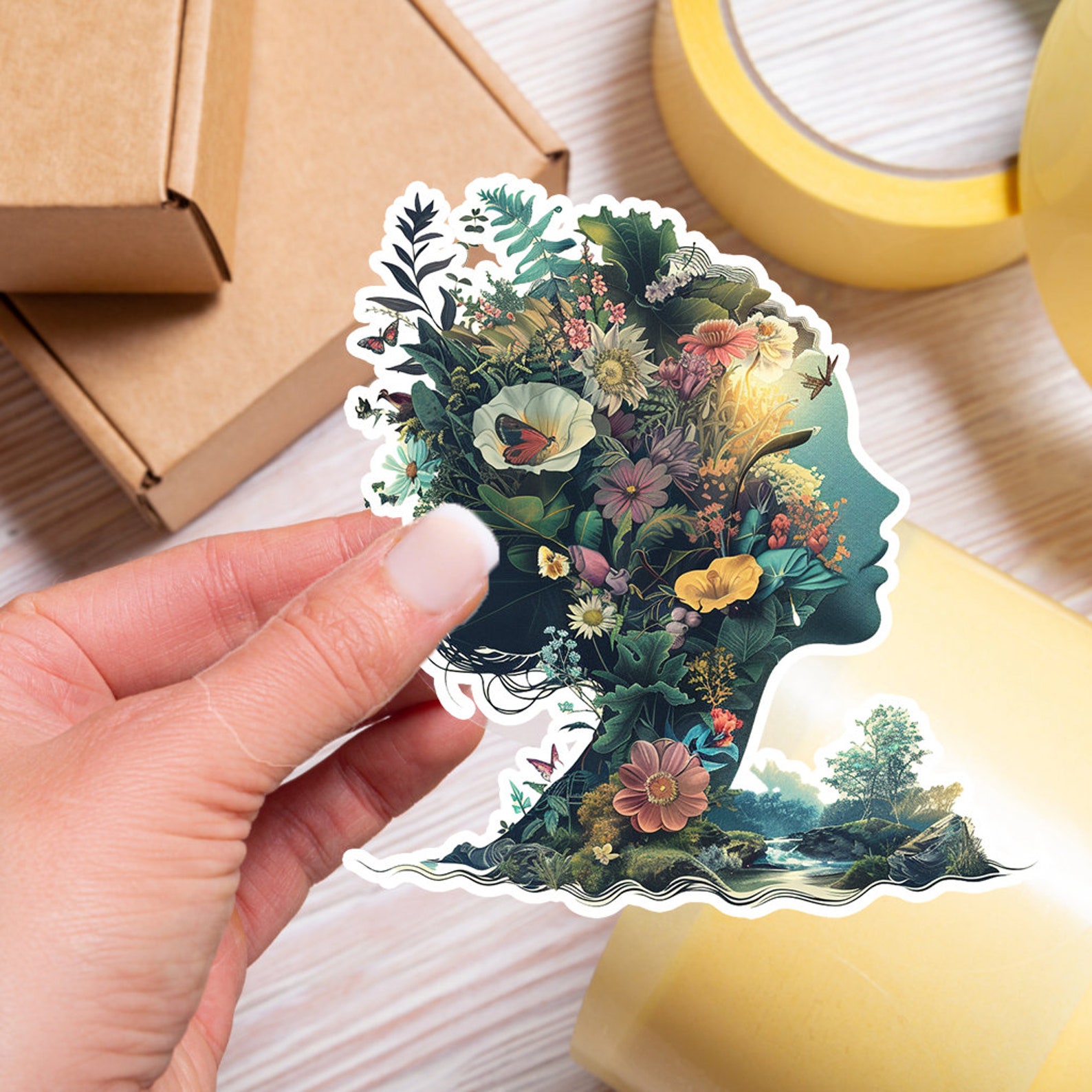 Women and Nature's Harmony Stickers, Fantasy Art Stickers, Nature ...