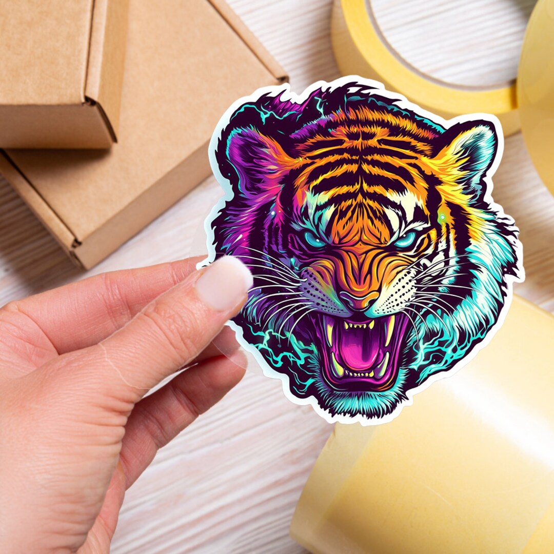 Tiger Face Decal, King Tiger Sticker, Colorful Tiger Animal Lover ...