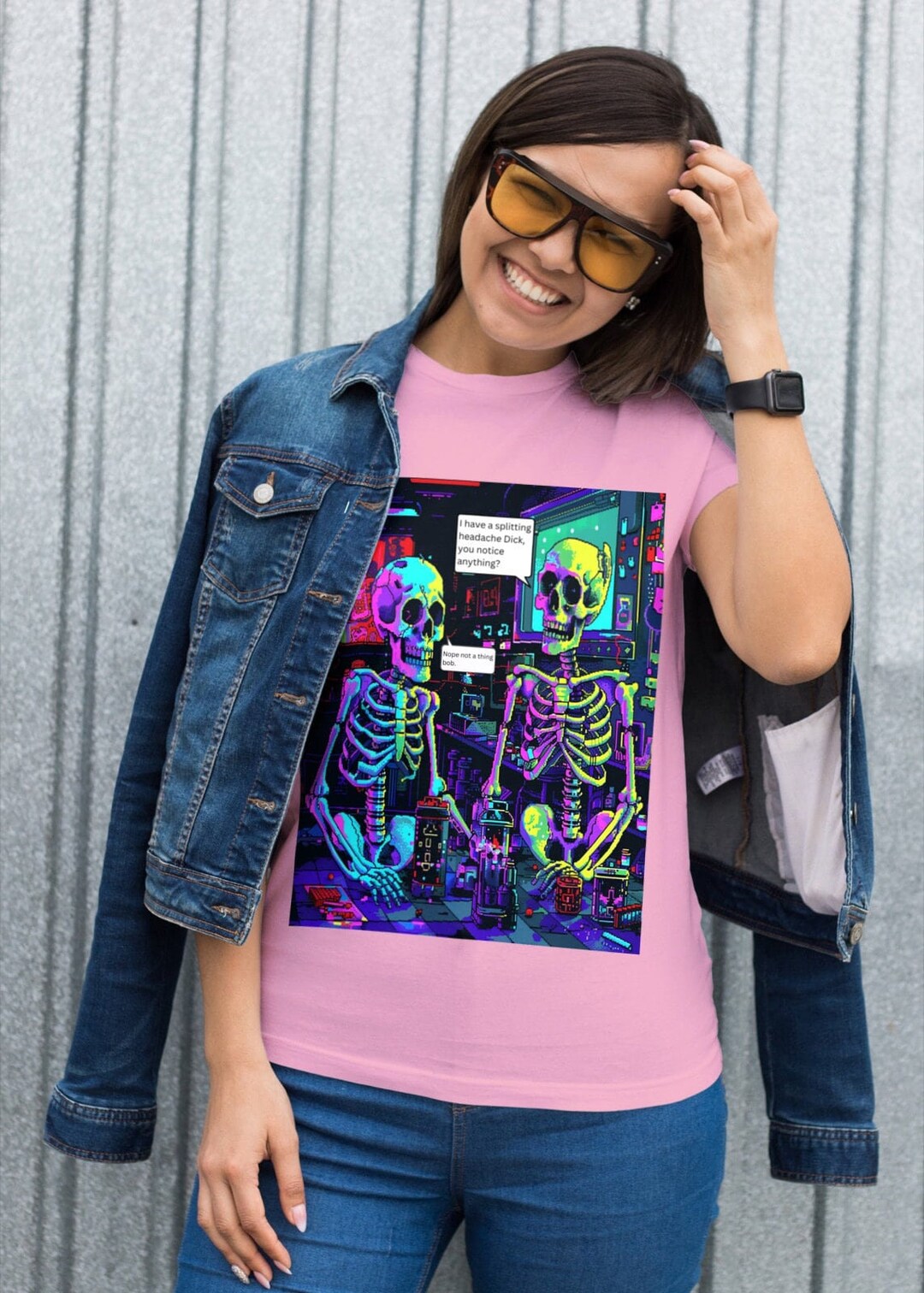 Pixel Art T-shirt Bones Threads Pixel Pain Bob's Splitting Headache Dick's Blind Eye Skeletons ...