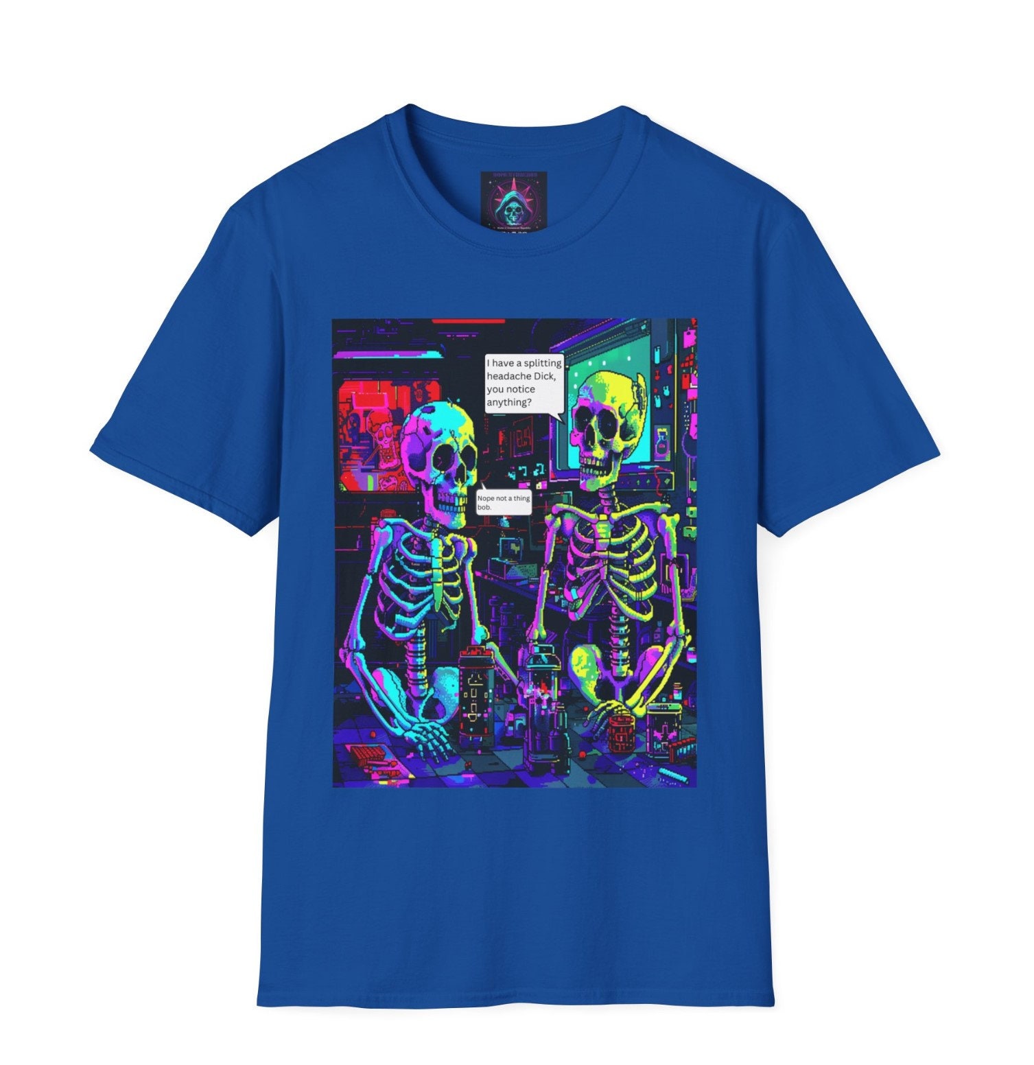 Pixel Art T-shirt Bones Threads Pixel Pain Bob's Splitting Headache Dick's Blind Eye Skeletons ...