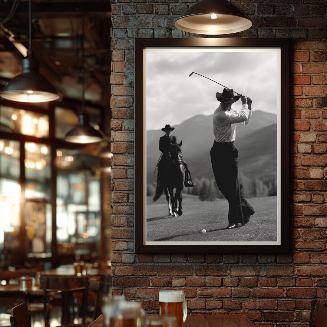 Vintage Cowboy Golf Poster Wall Art: Cowboy Gifts, Retro Black and ...