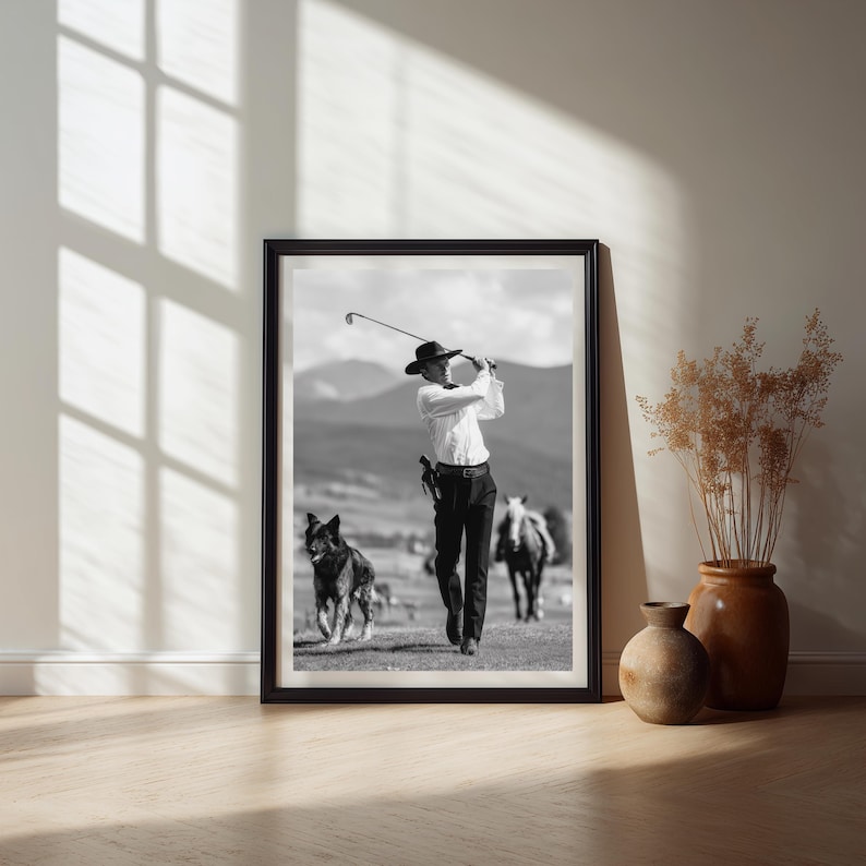 Vintage Cowboy Golf Poster Wall Art: Cowboy Gifts, Retro Black and ...