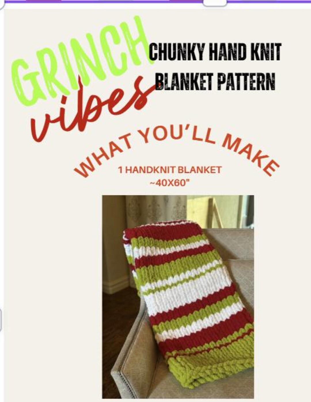 Grinch Vibes Chunky Hand Knit Blanket Pattern - Etsy