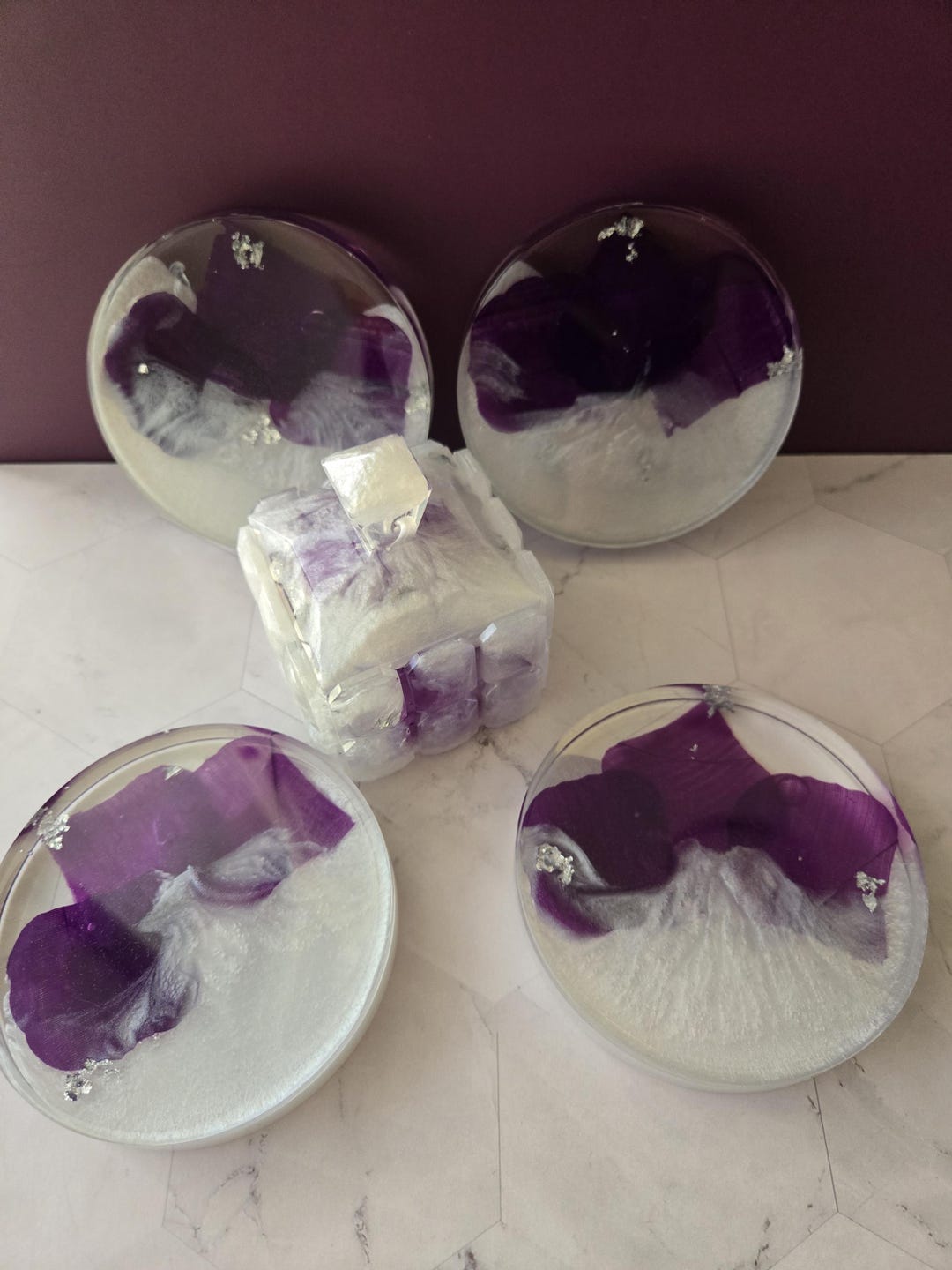 Purple Rose Petal Resin Coaster Setflowers Roses Gift for Her ...