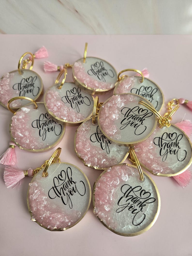 Thank You Keychains Thank You Gifts Handmade Keychains pink Gold ...