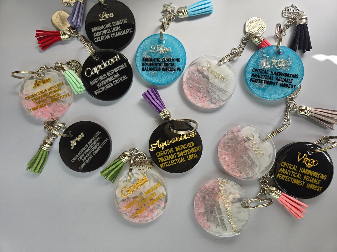 Zodiac Sign Keychains, Astrology Sign Keychains, Circle Shaped Epoxy ...