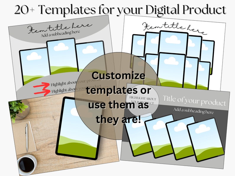 20 + PLR Digital Mockup Templates, Digital Product Bundle, Customize ...