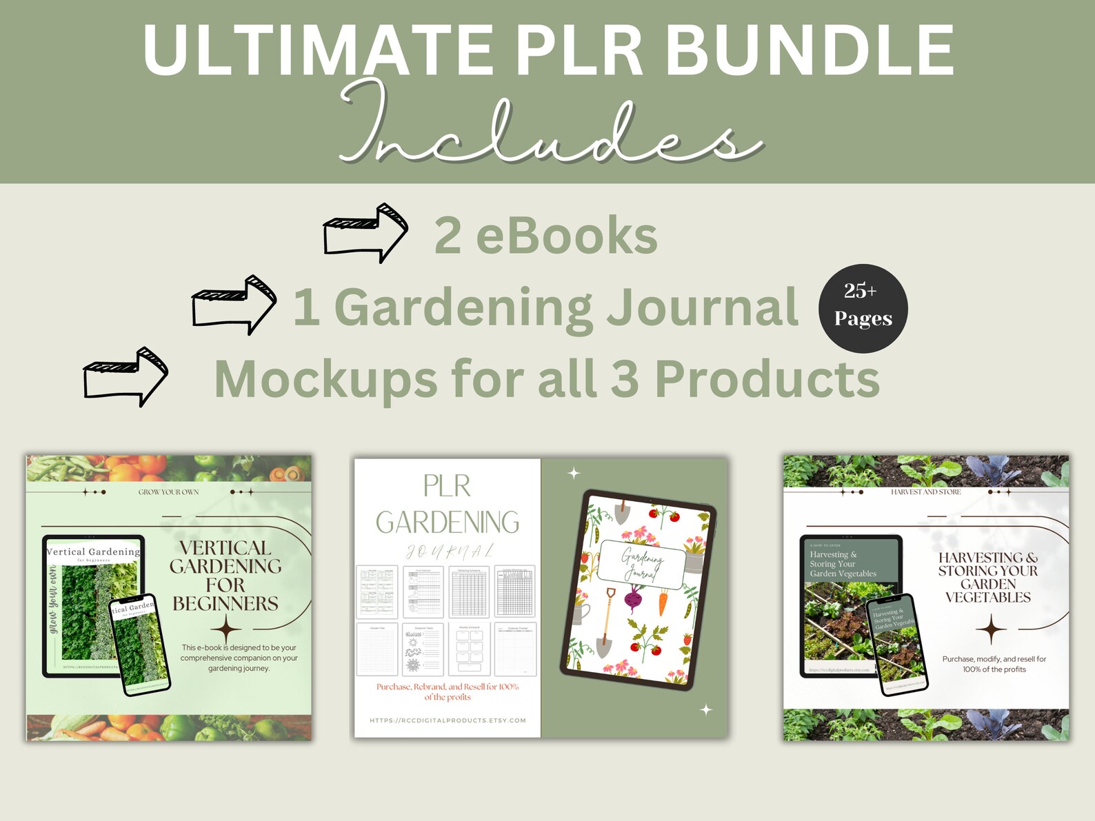 PLR Garden Bundle, 2 Ebooks, 1 Gardening Journal, Mockup Templates, PLR ...