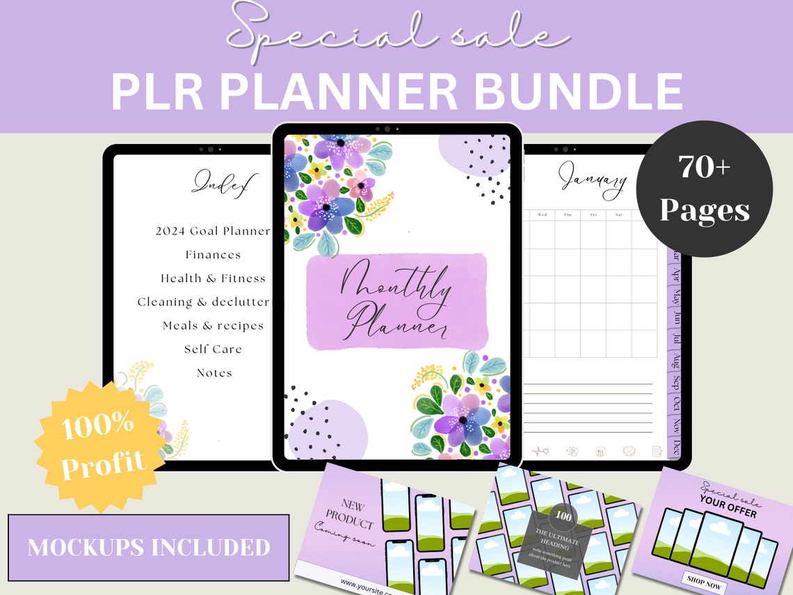PLR Digital Planner, Hyperlinked Undated, Fitness & Budget Tracker ...