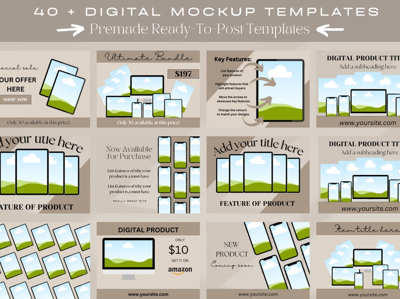 40 Digital Mockup Templates, Digital Products Bundle, Customize ...