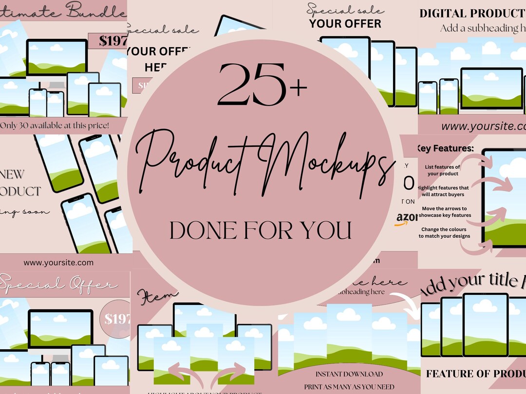 25 Digital Mockup Templates, Digital Products Bundle, Customize ...