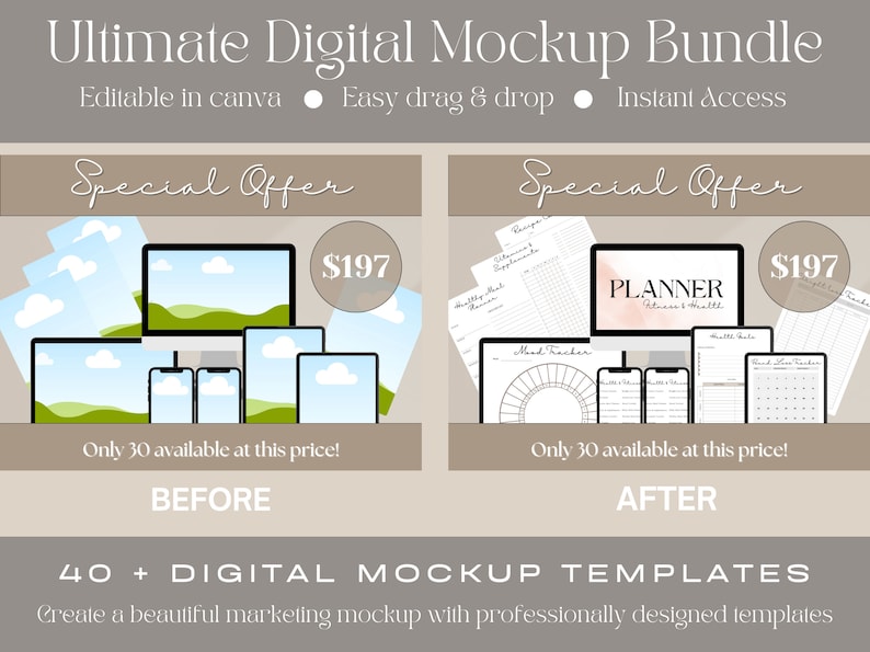 40 Digital Mockup Templates, Digital Products Bundle, Customize ...