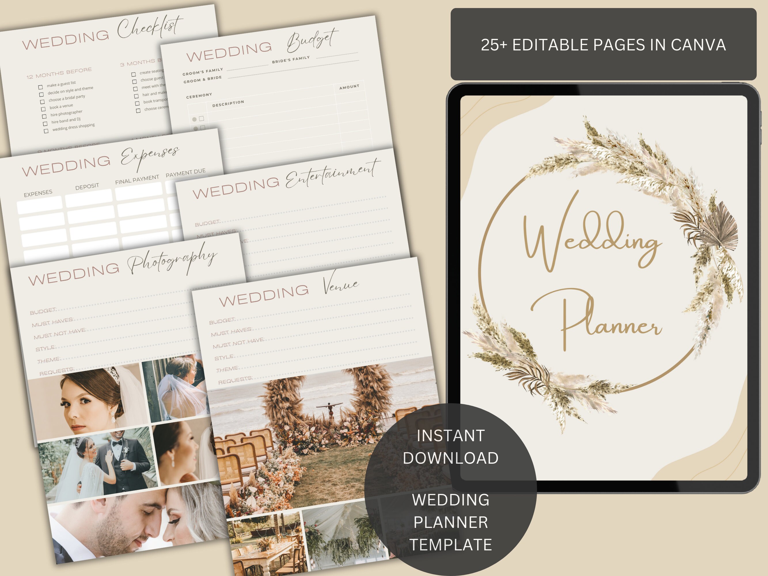 Bohemian Wedding Planner Template, Canva Wedding Planner, Editable ...