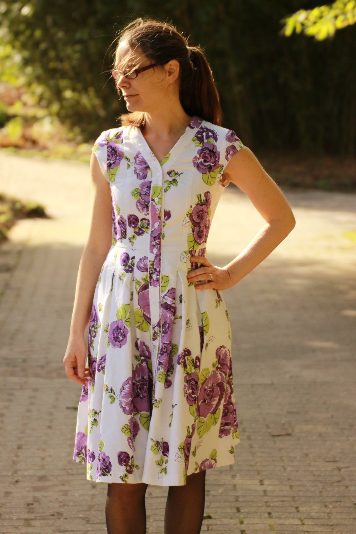 Women's Woven Dress PDF Sewing Pattern, Cap / Flare Sleeves , Front ...