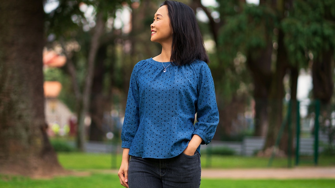 Women’s Woven Raglan Top , Long Sleeves, 3/4 Sleeves, Buttoned-up Back ...