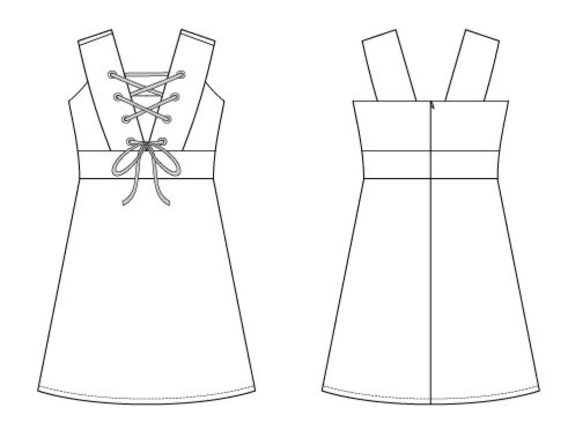 Women's Woven Lace-up Front Dress Sewing Pattern, Sleeveless, Fully ...