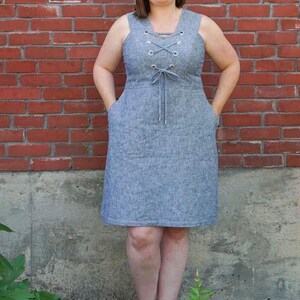 Women's Woven Lace-up Front Dress Sewing Pattern, Sleeveless, Fully ...