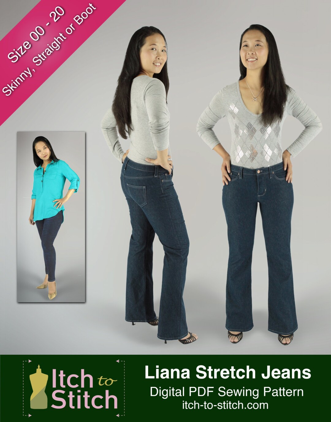 PDF Sewing Pattern for Women: Liana Stretch Jeans (skinny Jeans ...