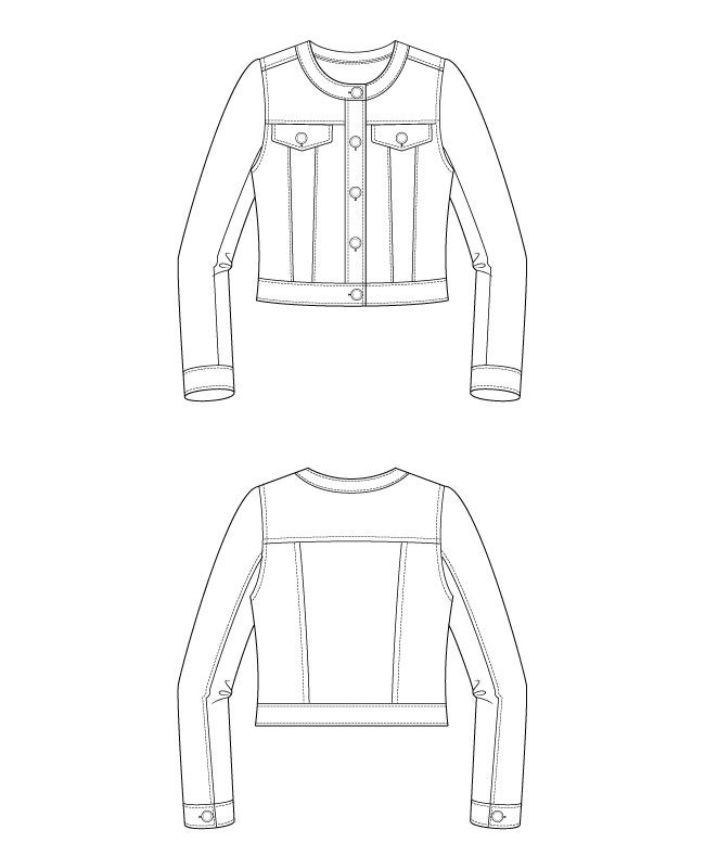 Women's Cropped Jacket Sewing Pattern , Front and Back Yokes, Back ...