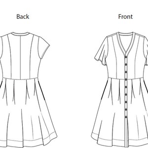 Women's Woven Dress PDF Sewing Pattern, Cap / Flare Sleeves , Front ...