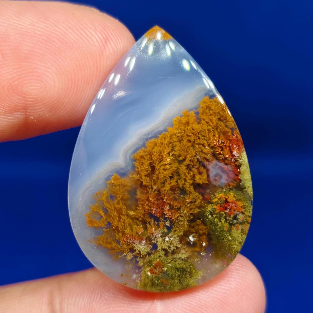 Golden Flower Agate Scenic - Size 32x22x5mm | Crystal Mosa Agate ...