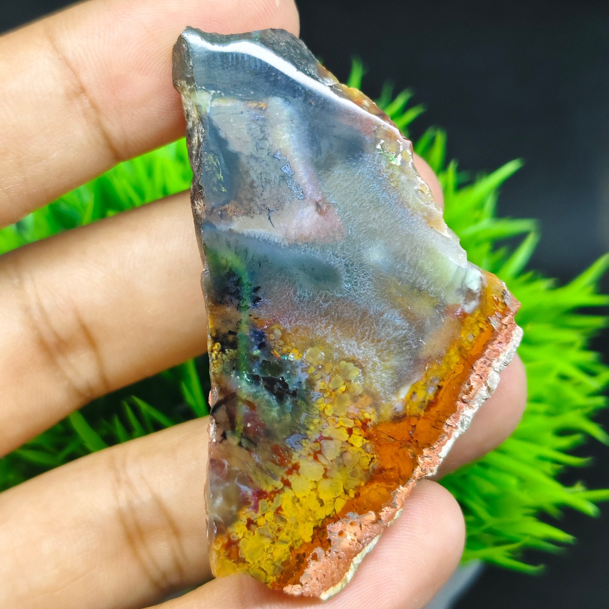 Polished Plume Flower Agate Slab: Multicolor Home Decor (60x34x16mm) - Etsy