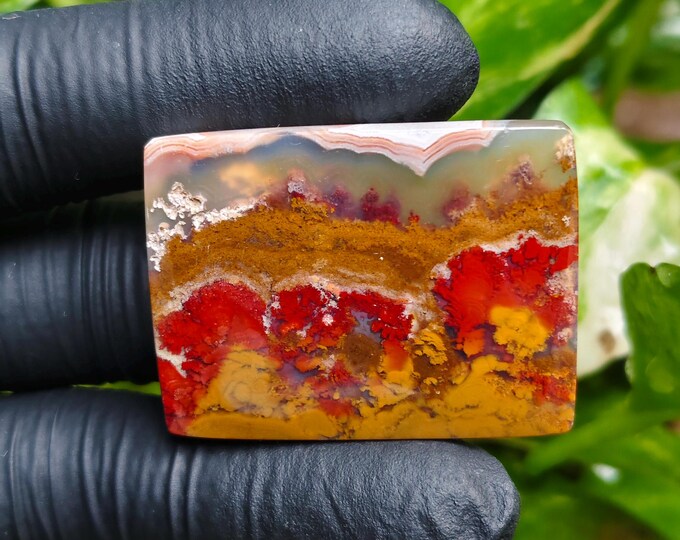 CLARENCE - Multycolor Moss Flower Agate Scenic - Size: 36x30x5 Mm | RED ...