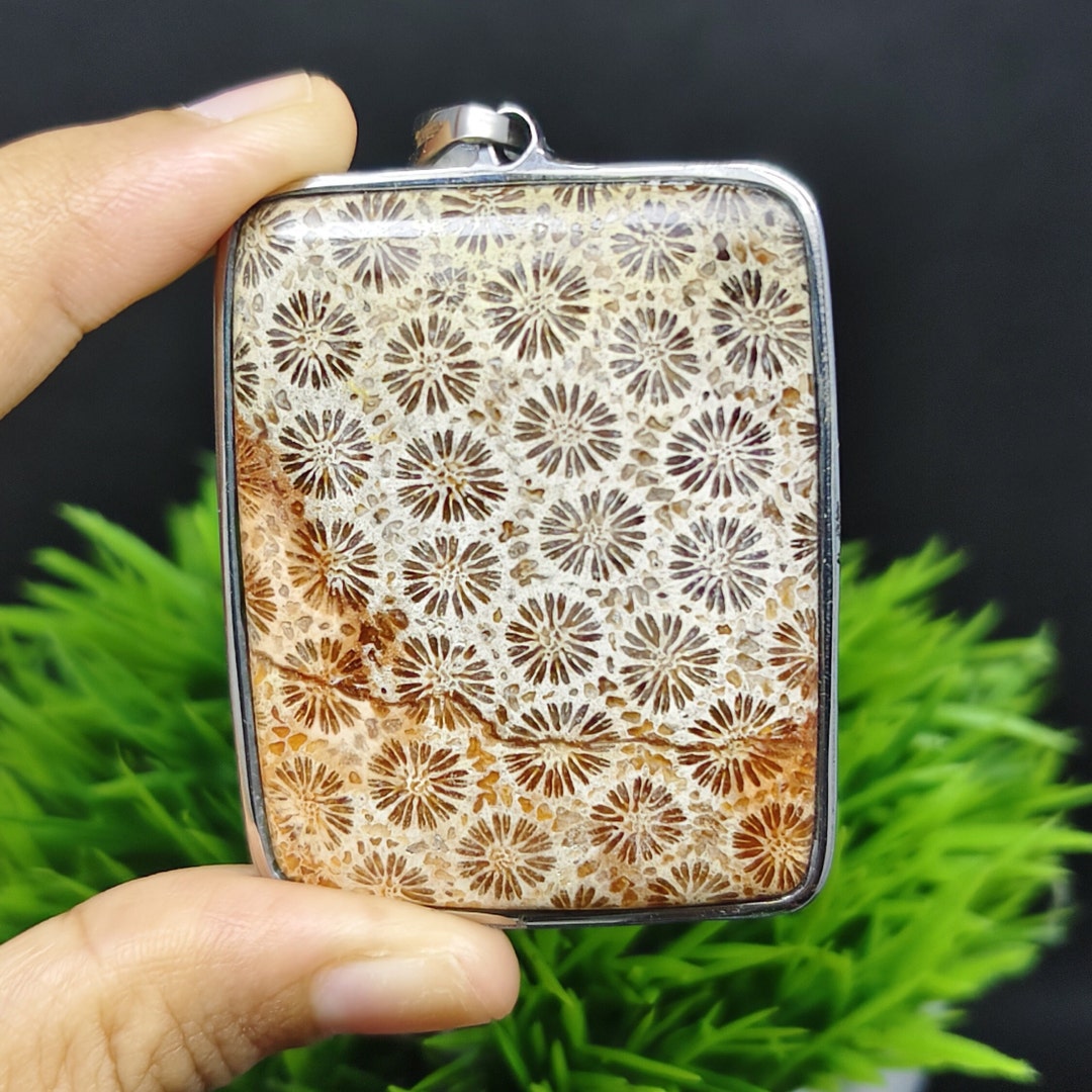 Pendant Lotus Flower - Coral Fossil Agate | Cabochons Petrified Wood ...