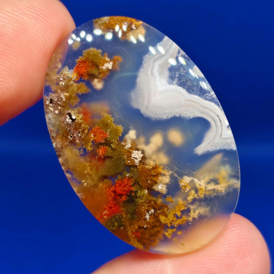 Multycolor Flower Agate Scenic - Size 32x22x4.2mm | Crystal Moss Agate ...