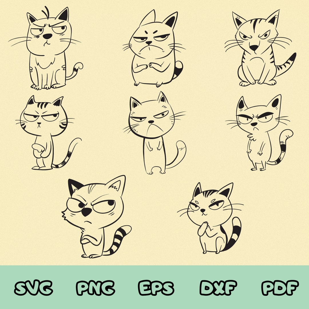 Cat Cartoon Svg Bundle, Cats Clip Art, Grumpy Cat Svg, Cat Outline Svg, Animal Doodle Svg ...
