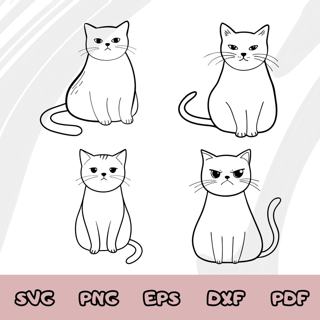 Cat Svg, Grumpy Cat Svg, Doodle Cat Clipart, Cat Cartoon, Animal Hand Drawn, Outline Animals ...