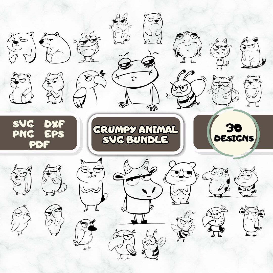 Grumpy Animal Svg Bundle, Funny Animal Clipart, Grumpy Cat Svg, Grumpy ...