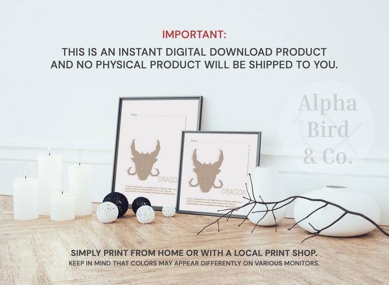 Minimalist Chinese Zodiac Dragon Poster - Digital Download Wall Art ...