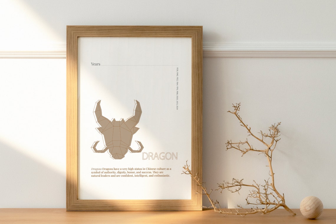Minimalist Chinese Zodiac Dragon Poster - Digital Download Wall Art ...