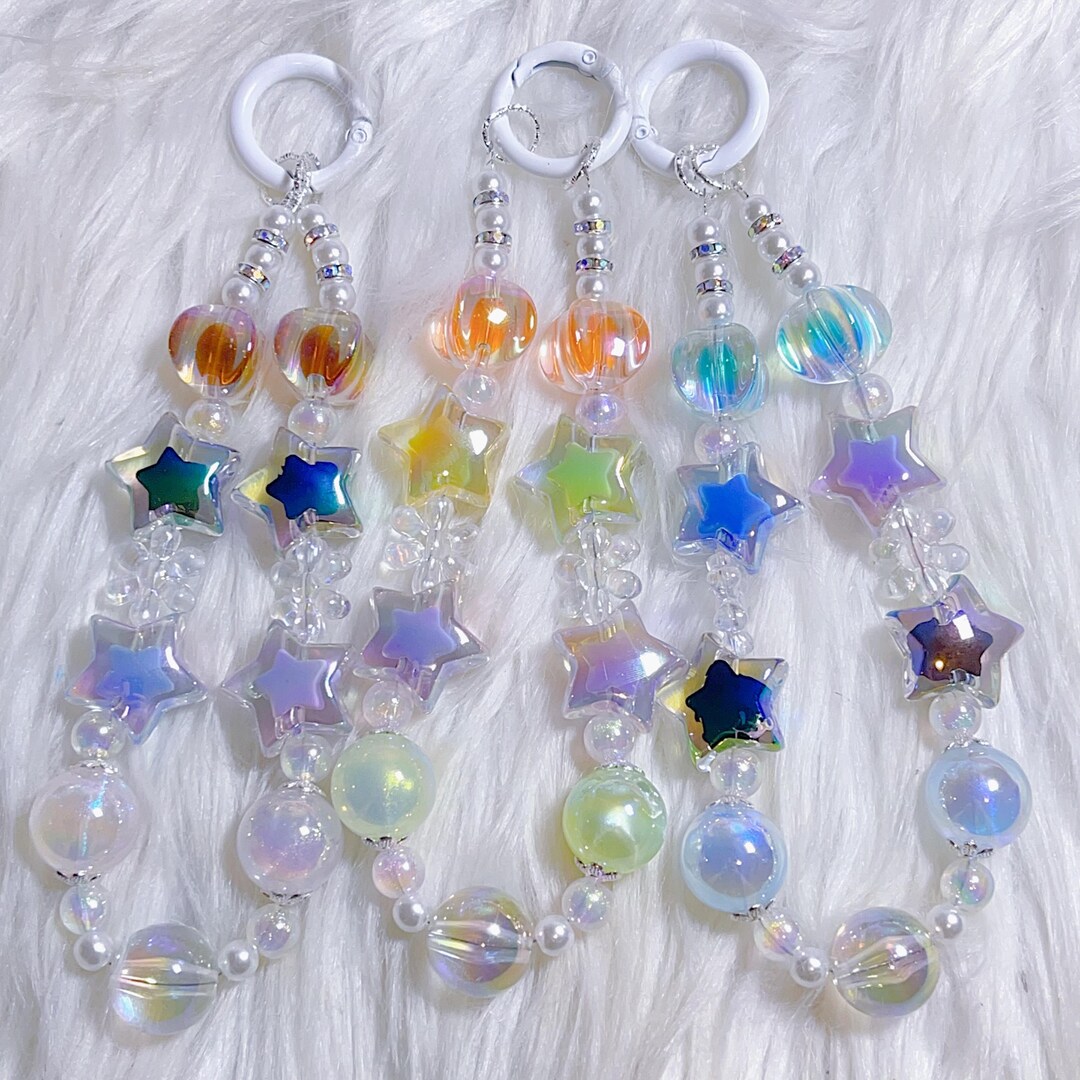 Pastel Beaded Keychain: Handmade Acrylic Y2K Style - Etsy