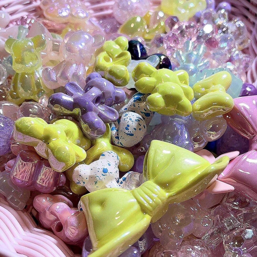 5PC Bows and Bear Beads: Mix Handmade Beads, Beads for DIY, Random ...