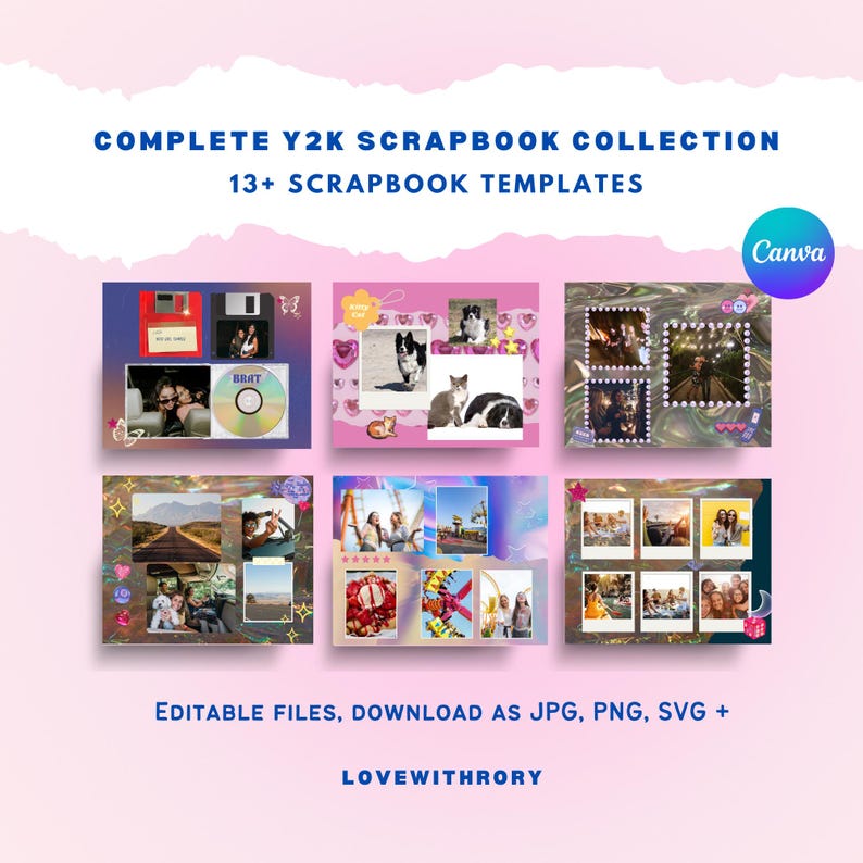 Y2k/ 90s / 2000s Photo Template for Canva - Editable Digital Junk ...