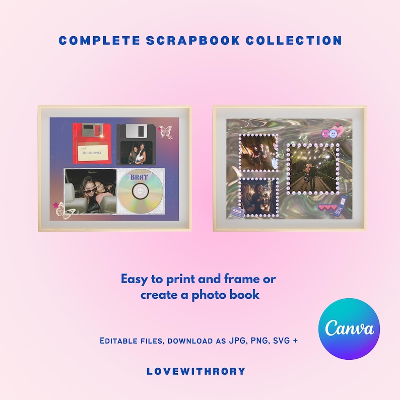 Y2k/ 90s / 2000s Photo Template for Canva - Editable Digital Junk ...