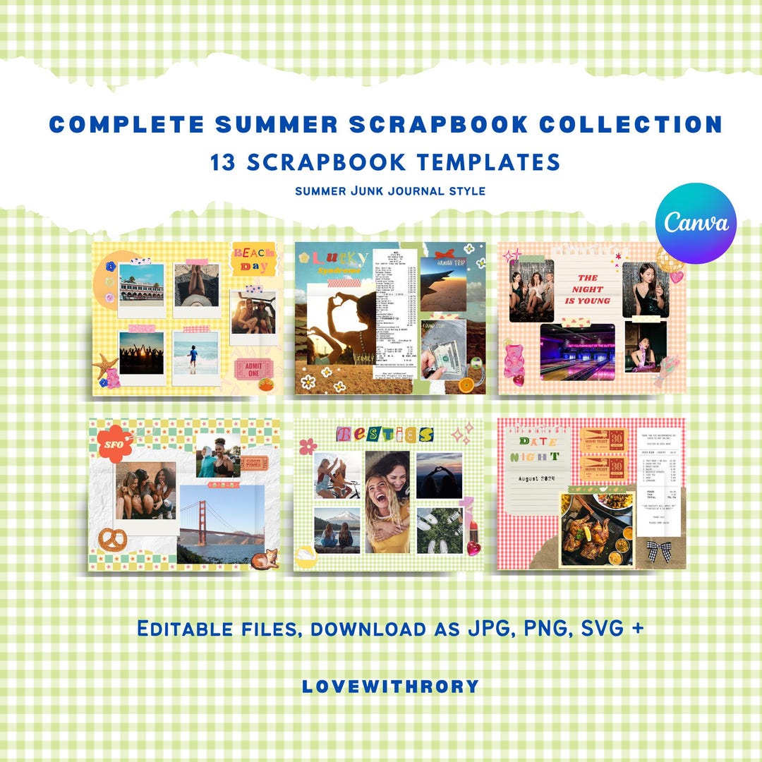 Summer Junk Journal Scrapbook Template for Canva - Editable Digital ...