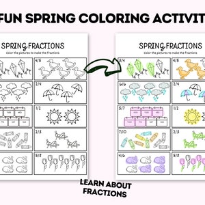 Spring Fractions Worksheet for Kids - Printable PDF - Instant Download ...